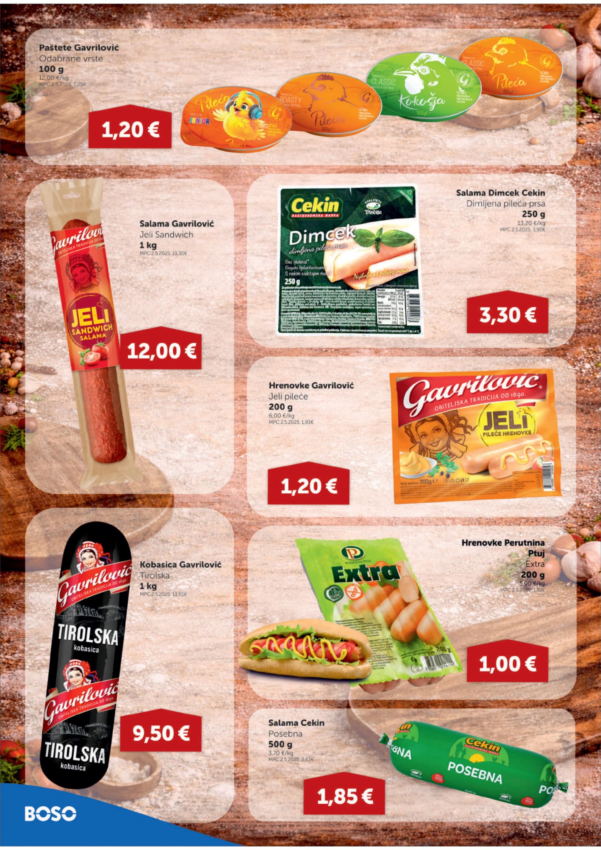 Hrenovke Perutnina Ptuj Extra 200 g na akciji u trgovinama Boso