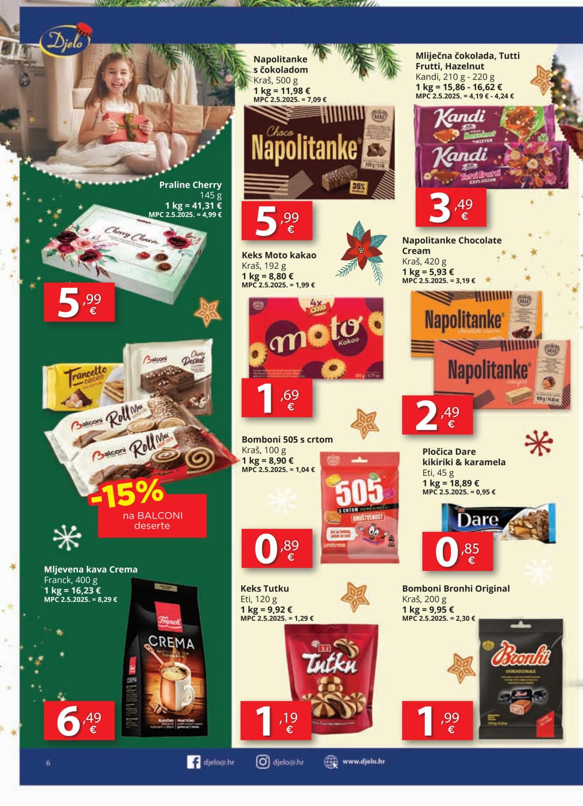 Napolitanke s čokoladom 500 g na akciji u trgovinama Djelo