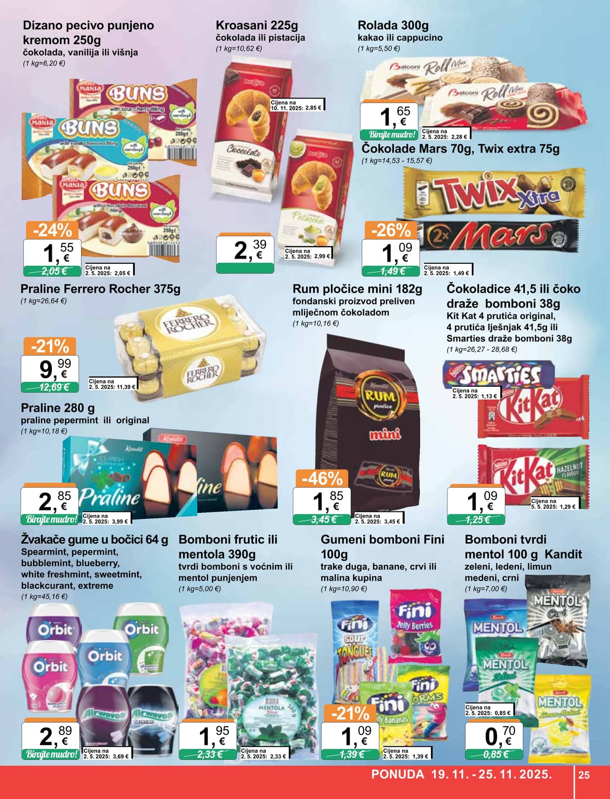 Bomboni frutic ili mentola 390g na akciji u trgovinama KTC