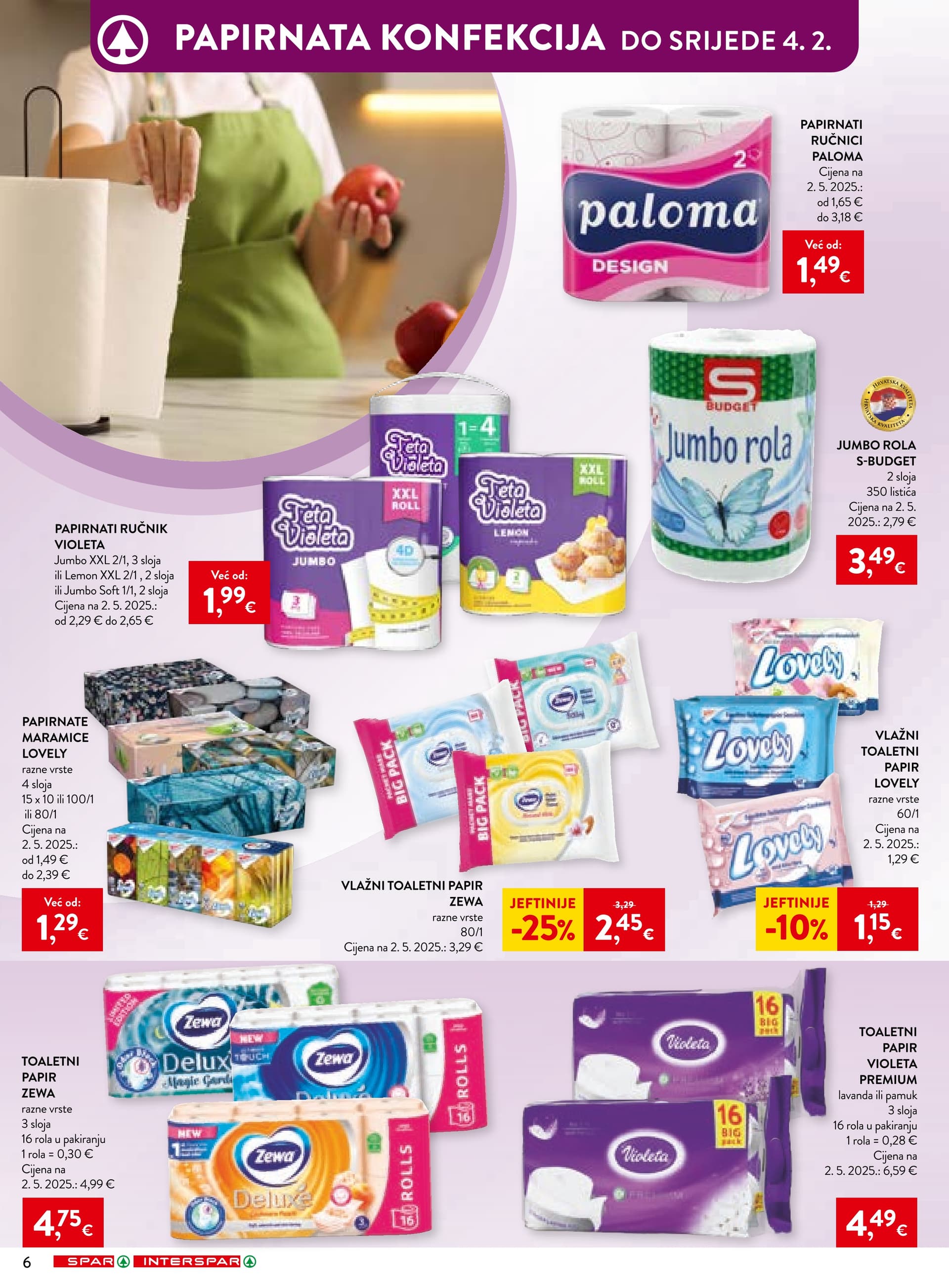 Papirnati ručnici Paloma na akciji u trgovinama Spar